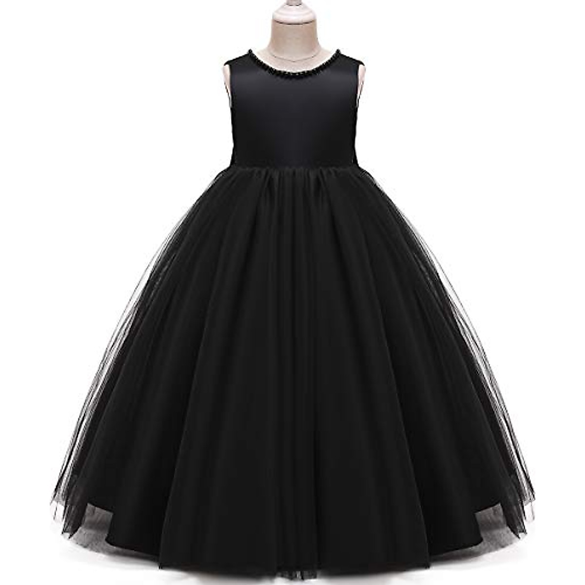 Baby Flower Girl Party Wedding Black Dress, Sleeveless Floor Length Tutu Tulle Dance Gown Infant 0-3 Months