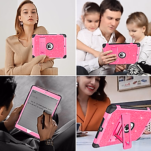 YINLAI Case for iPad 6th / 5th Generation, iPad 9.7 Case Glitter Women Hybrid Shockproof Protective Cover with Kickstand iPad 9.7-Inch iPad Air 2nd A1893/A1954/A1822/A1823, Hot Pink