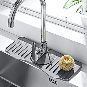 bepinkind Silicone Faucet Splash Guard-[Upgrade Steeper Slope],Silicone Faucet Water Catcher Mat, Silicone Sink Mat for Kitchen/Bathroom,Silicone Faucet Mat Sink Water Splash Guard. (Tilt-White)