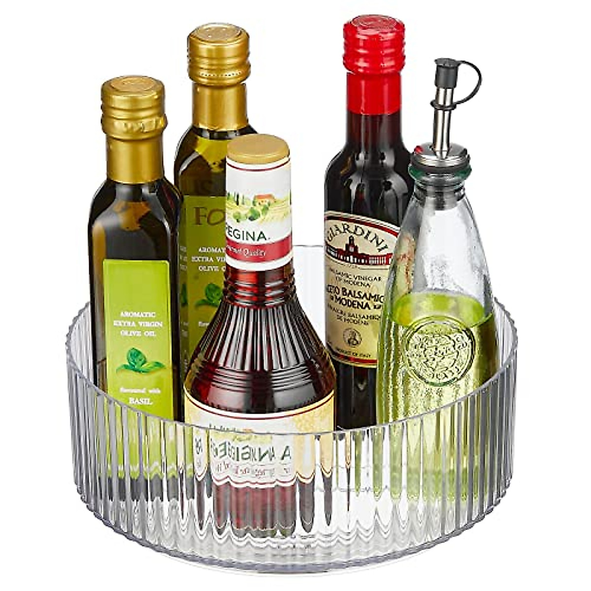 mDesign Fluted Lazy Susan Turntable Plastic Spinner for Kitchen and Bathroom Cabinet, Cupboard, or Countertop Organizing - Rotating Organizer for Condiments, Jewelry, Accessories - 9" Round - Clear