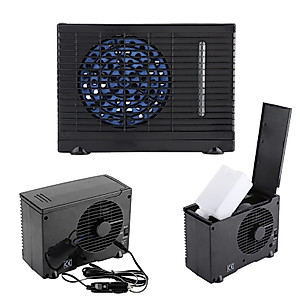 Car Mini Air Conditioner Fan, Portable Cooler Universal DC 12V Low Noise Black Evaporative Water Cooler Cooling Fan for Car Truck Home