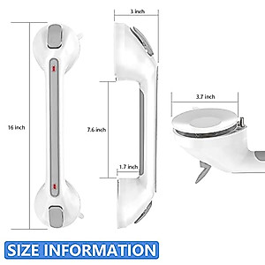 Suction Cups Grab Bar 16 Inch, Zepolu Anti-Slip Bathroom Grab Bar Safety Balance Handrail, Handicap Elderly Senior Injury Disable Vacuum Suction Assist Shower Handle (1.25" Diameter, Gray)