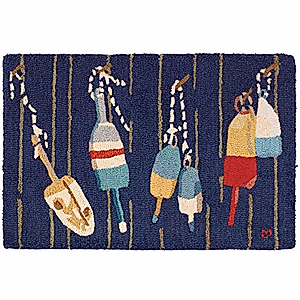Chandler 4 Corners Artist-Designed Buoys on Navy Hand-Hooked Wool Accent Rug (2' x 3')