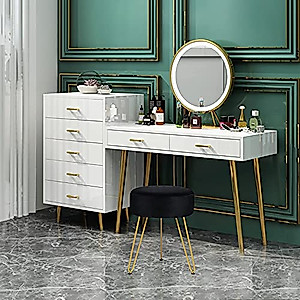 GERANT Multifunctional Vanity Stools - Velvet Round Ottoman Modern Dressing Stool -Upholstered Footrest Stool - Side Table Footstool  with Golden Metal Leg for Living Room, Bedroom (Black)