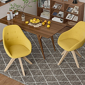 IKIFLY Modern Swivel Accent Chair, Upholstered Armchair Desk Chair No Wheels with Solid Wood Legs, Mid-Century Dining Chair for Dining Living Room Home Office (Yellow)
