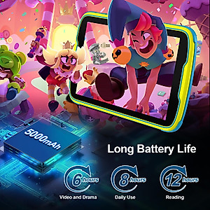 PRITOM 8 inch Kids Tablet, Android 13, 4GB RAM, 64GB ROM,Parental Control, Kids app, Quad Core Processor, 1280 * 800HD IPS Screen, Dual Camera, 2.4G&5G Wifi6, with Durable Stand(Yellow)