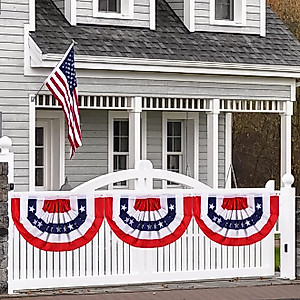 1.5x3 Feet American Flag Bunting Outside, 4th of July Decorations Outdoor - Patriotic 4th Fourth July Bunting Banner Decorations, USA Pleated Fan Flag, Red White Blue Bunting, Half Fan Banner(10 Pcs)