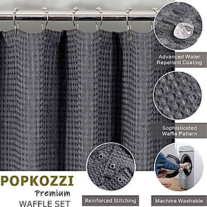 Grey Shower Curtain & Black Paw Hooks - 72x72 Waterproof Washable Linen Style Fabric Shower Curtain - 12 PCS Rust Proof Metal Shower Curtain Rings (2 Item Bundle)