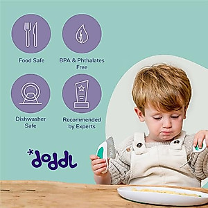 doddl Toddler Utensils, Ergonomic Fork Spoon and Knife Set for Self Feeding, Stainless Steel Silverware for 1-3 Year Olds, BPA Free, Dishwasher Safe (Magenta)