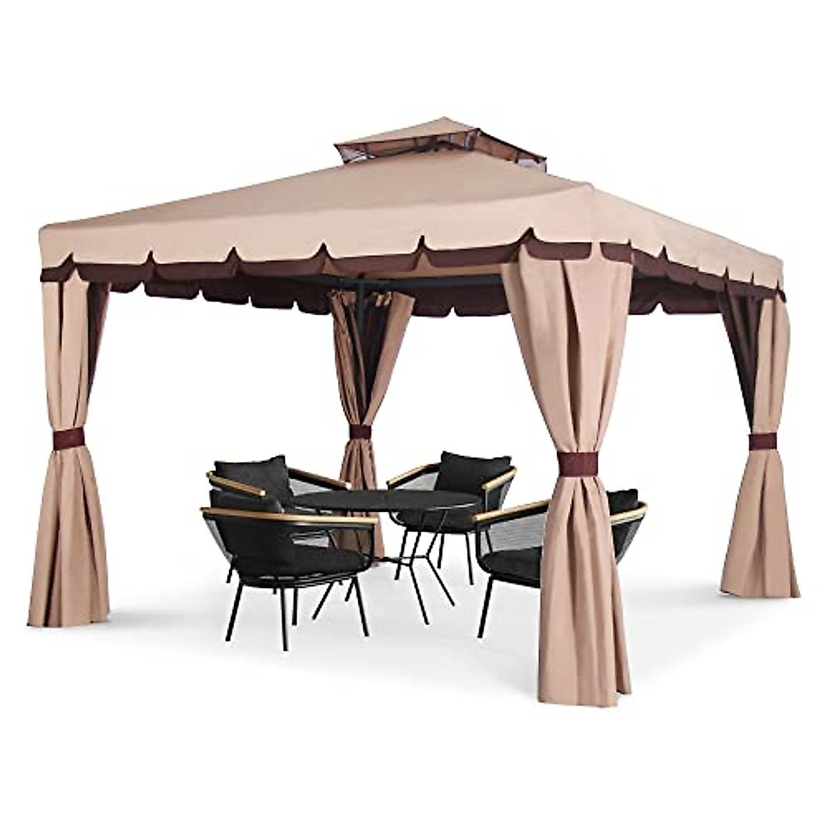 Funny Sunny 10×13FT Outdoor Vented Top Gazebo - Patio Gazebo with Double Roof, Heavy Duty Gazebo with Breathable Netting & Fully Enclosed Zip Curtain for Garden, Porch, Poolside, Yard, Lawn