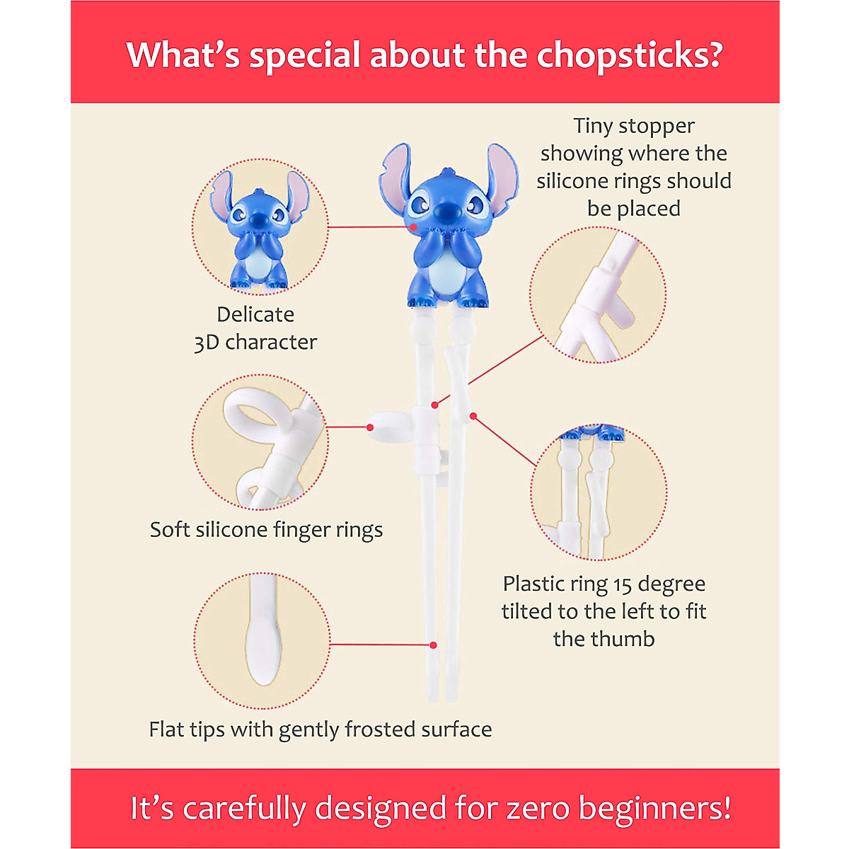 Stitch & Lightning McQueen Chopsticks for Right-handed Children Kids, 2 pairs