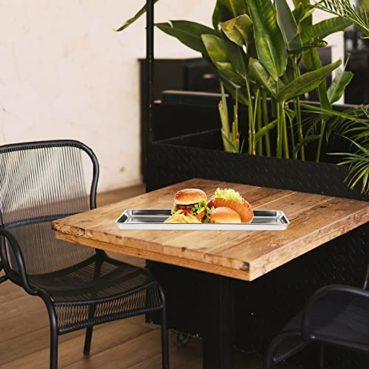Beavorty 1Pcs Burger Serving Trays Banquet Food Plate Rectangle Dinner Plates Stainless Steel Square Dishes Food Container