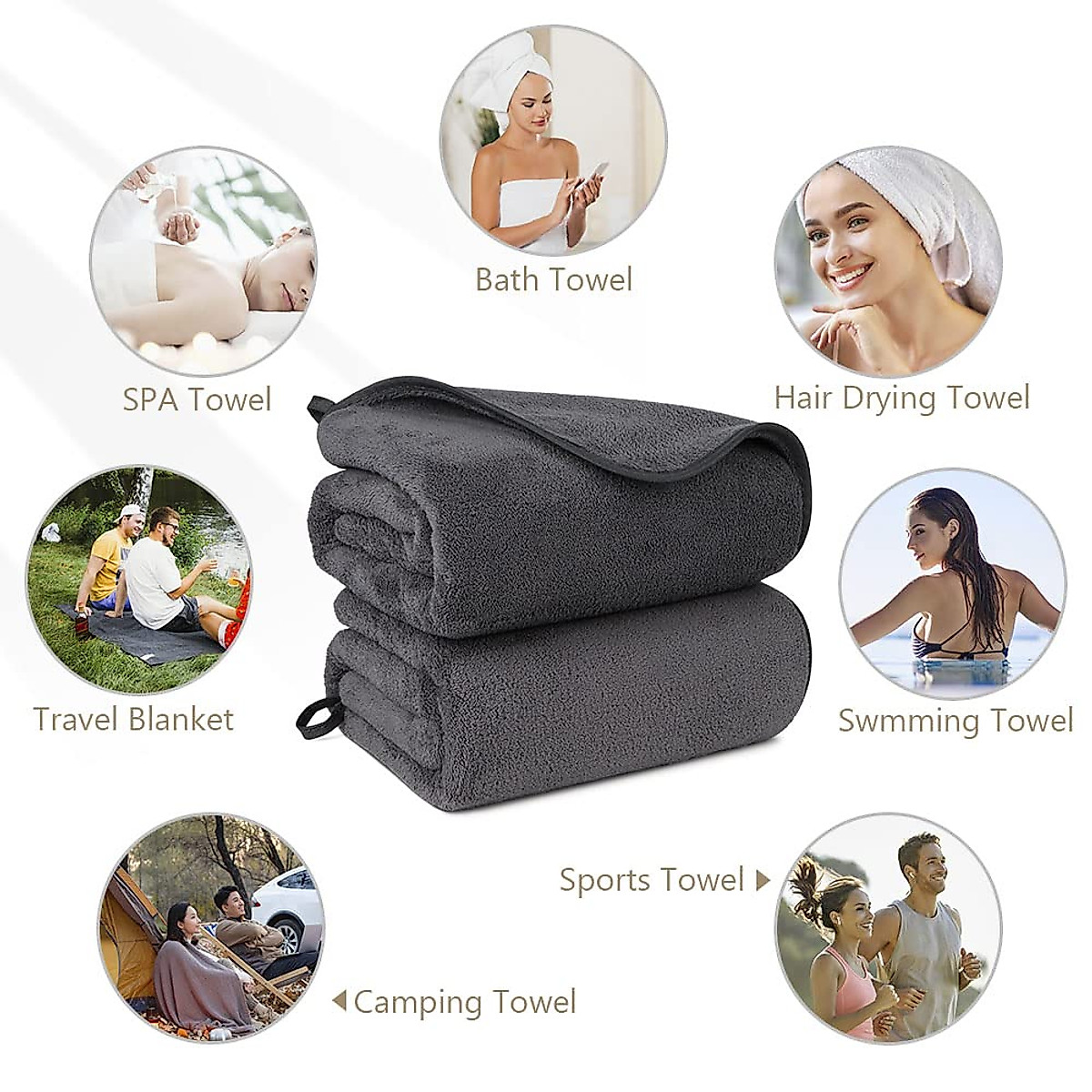 Orighty Bath Towel Set Pack of 4(27’’ x 54’’) - Soft Feel Bath Towel Sets, Highly Absorbent Microfiber Towels for Body, Quick Drying, Microfiber Bath Towels for Sport, Yoga, SPA, Fitness - Grey