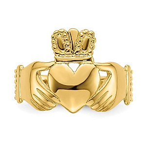 Solid 14k Yellow Gold Irish Claddagh Celtic Ring Band (Size 9)