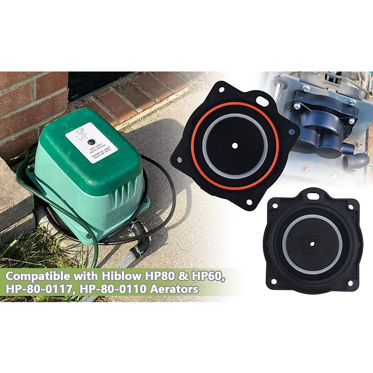 HP60/80 Air Pump Rebuild Kit for Hiblow HP 80, HP 60 Aerators, HP-80-0110, Included Diaphram, Filter and Screws Kit.