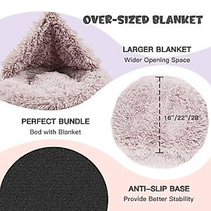 Himax Dog Beds for Small Dogs, Donut Dogs Beds with Blanket Attached, Calming Dog Bed Washable (20"/26"/35") Beige