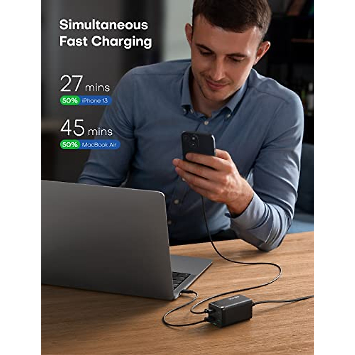 USB C Charger, KOVOL 65W 4-Port PD GaN III Desktop Charger USB C Charging Station with Dual USB C+Dual USB A Ports PPS 25W Super Fast Charging for Galaxy, iPhone, iPad Air/Pro, MacBook Pro/Air, Laptop