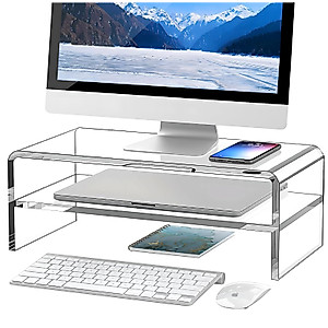 Egchi Clear Acrylic Monitor Stand Riser 2 Tier, 5.5 Inches High Clear Monitor Stand/Computer Desk Organizer Shelf for Multi Media Computer PC Storage Laptop