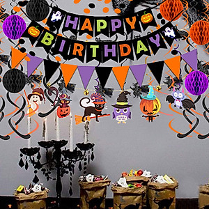 Happy Birthday Banner Paper Triangle Flag Bunting Circle Confetti Dots Hanging Garland Honeycomb Ball Swirl Streamers for Halloween theme party Birthday party Decoration