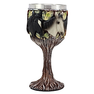 Ebros Gift Equine Beauty Wild Horses Wine Goblet 7oz Chalice Cup In Rustic Wood Bark Roots Design