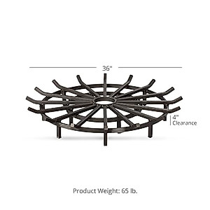 Ash & Ember 36" Wagon Wheel Fire Grate, High-Efficiency Smoke-Free Fireplace Log Grate, Decorative Wood Burning Lifted Grate Pit, Sandblasted Steel with Light Oil Coating