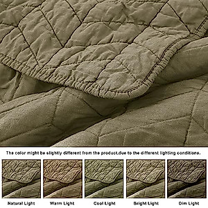 palassio Green 100% Cotton Quilt California Cal King Size Bedding Sets with Pillow Shams, Olive Oversized Lightweight Bedspread Coverlet, Cozy Bed Cover for All Season, 3 Pieces, 118x106 inches