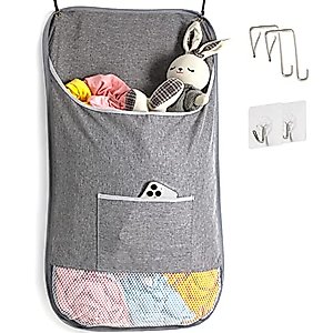 KOOZTI Hanging Laundry Hamper Bag, Over the Door Laundry Bag with U-Shaped Bottom Zipper Opening, Breathable Honeycomb Mesh window, Space Saving Laundry Bag with 2 Types of Hooks
