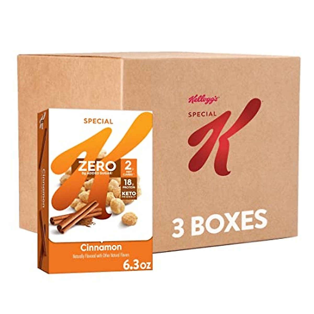 Special K Cold Breakfast Cereal, Zero, Keto Friendly, Cinnamon (3 Boxes)