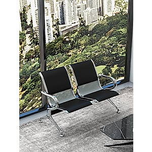 Kinsuite 2-Seat Waiting Room Reception Chair with Arms Office Guest Chairs & Reception Chairs PU Leather for Airport Office Bank Hospital Seat Bench