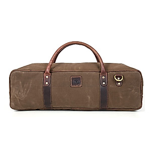 Aaron Leather Goods Canvas Leather Chef Knife Bag with Adjustable/Detachable Shoulder Strap (Seaweed, Canvas)