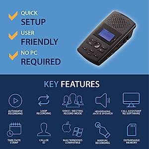 RecorderGear TR600 Landline Phone Call Recorder for Analog/IP/Digital Lines, Automatic Telephone Recording Device - 16GB