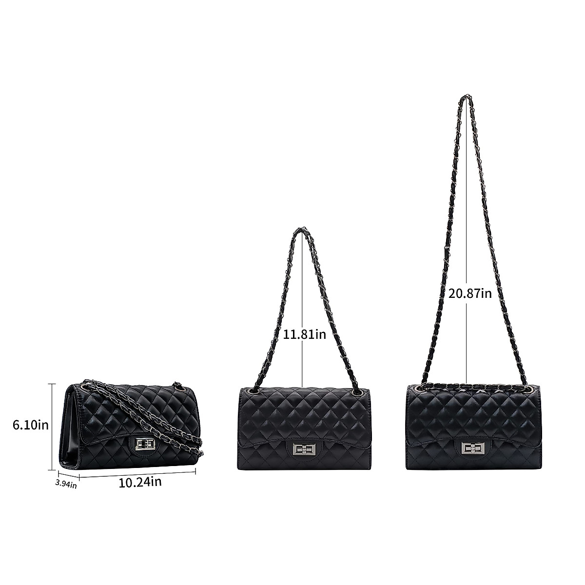 Eveupp Quilted Crossbody Bags for Women Black Chain Purse Leather Quilted Bag Clutch Purses Large