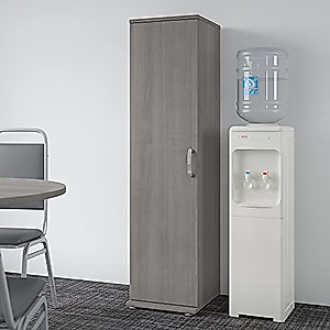 Bush Business Furniture Universal Tall Narrow Storage Cabinet with Door and Shelves, Platinum Gray