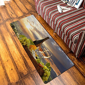 Wine Barrels Grape Antifatigue Kitchen Bath Door Mat Cushioned Runner Rug,Washable Welcome Floor Sink Mat,Retro Farm Theme Grape Sunset Waterproof & Non-Slip Comfort Standing Doormat,18"x59"