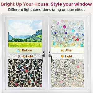 Rainbow Window Privacy Film 3D Decorative Stained Glass Window Film Sun UV Blocking Home Window Tint Non-Adhesive Static Cling Bathroom Door Window Coverings Glass Decals Windows Stickers,17.5*78.7 In