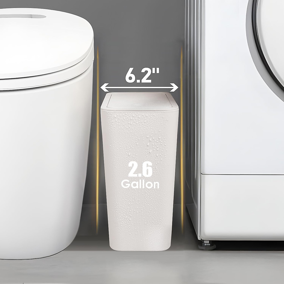 TIPGO Bathroom Trash Can with Lid, 10 Liter/ 2.6 Gallon Slim Garbage Can, Small Trash Bin Waste Basket with Pop-Up Lid for Kitchen, Bedroom, Living Room, Office (2 Pack, White)