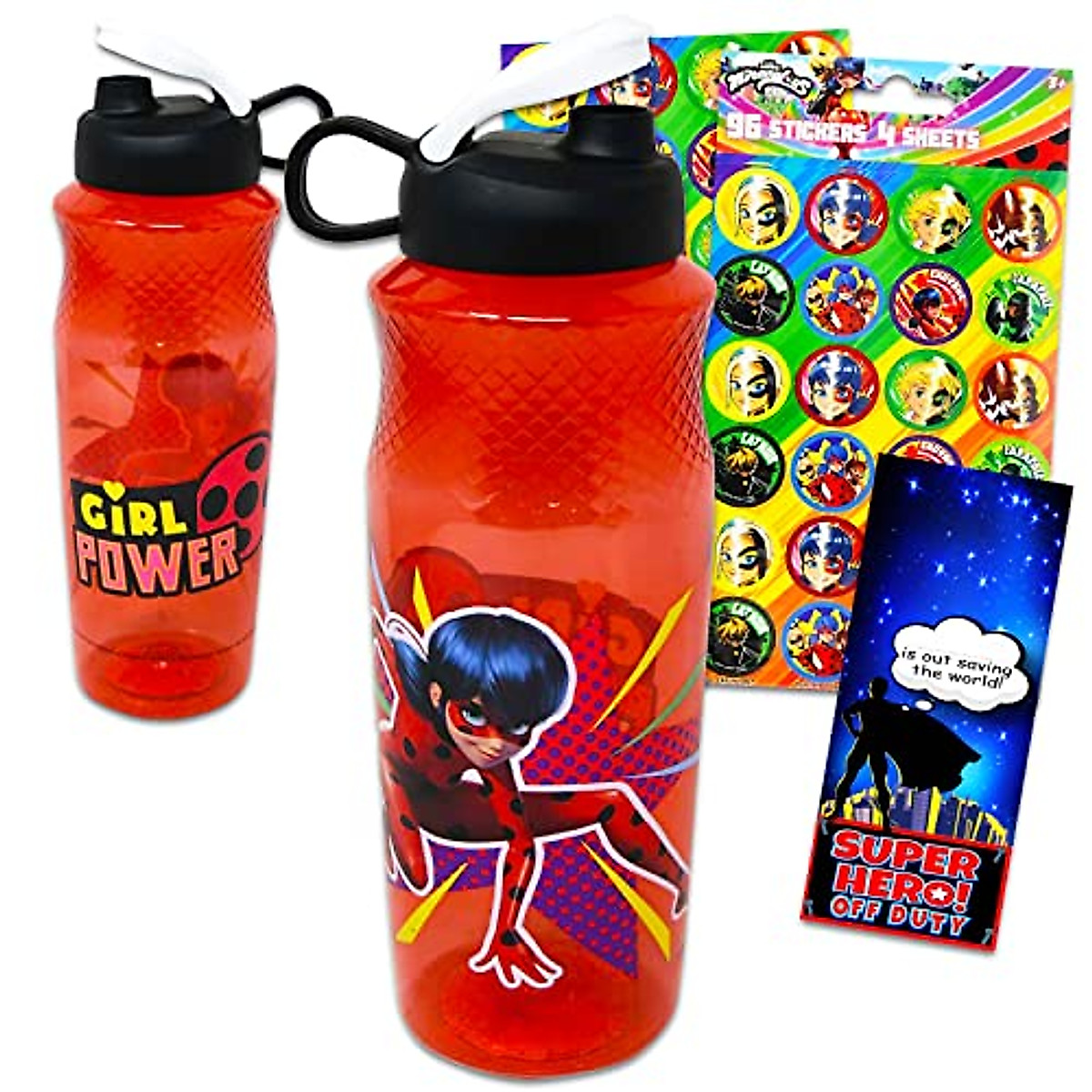 Zagtoon Miraculous Ladybug Water Bottle Set for Girls - School Supplies Bundle with 30 Oz Plus Stickers and More (Miraculous Gifts)