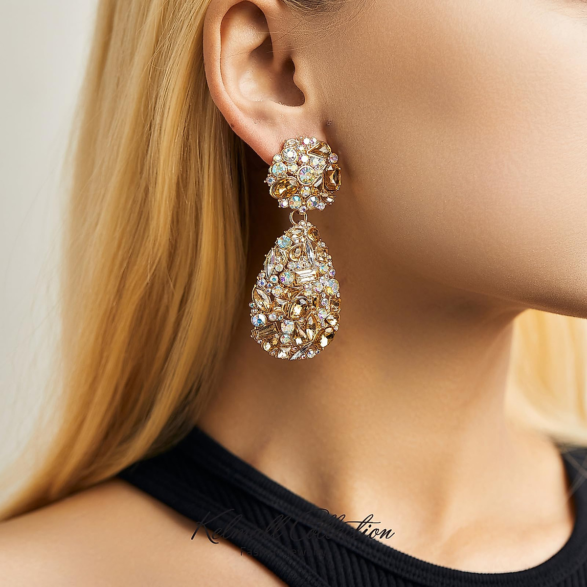 KELMALL Sparkly Rhinestone Chandelier Waterdrop Dangle Earrings for Women - Elegant Crystal Teardrop Statement Jewelry