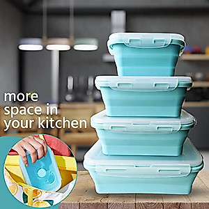 Collapsible Food Storage Containers with Lids - Silicone Container - Adjustable Food Storage Container - Bento Collapsable Lunch Box - Collapsible Camping Set - Collapsible Bowls with Lids - Meal Prep Containers Reusable - Travel Food Containers Set of 4