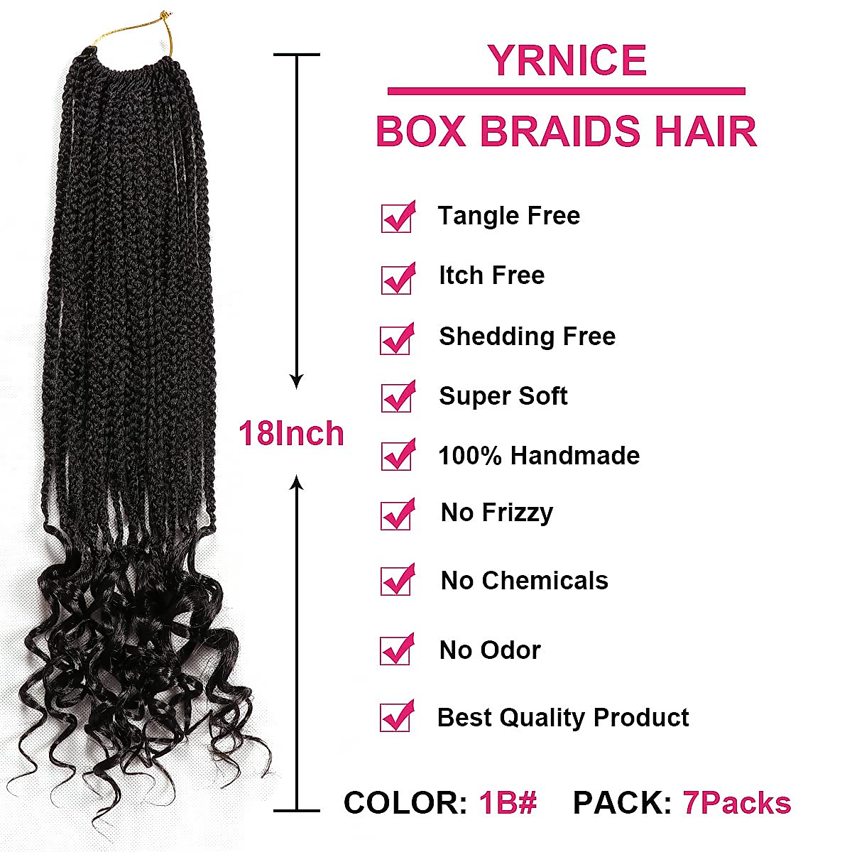 7 Packs 18 Inch Bohemian Goddess Box Braids Crochet Hair for Black Women (18 Inch, 1B#)