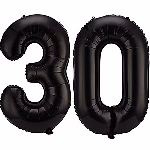 42 Inch Number 30 Balloons Jumbo 30 Foil Party Balloons Giant Number 30 Balloons for 30th Birthday Party Decorations and 30th Anniversary Event (Black)