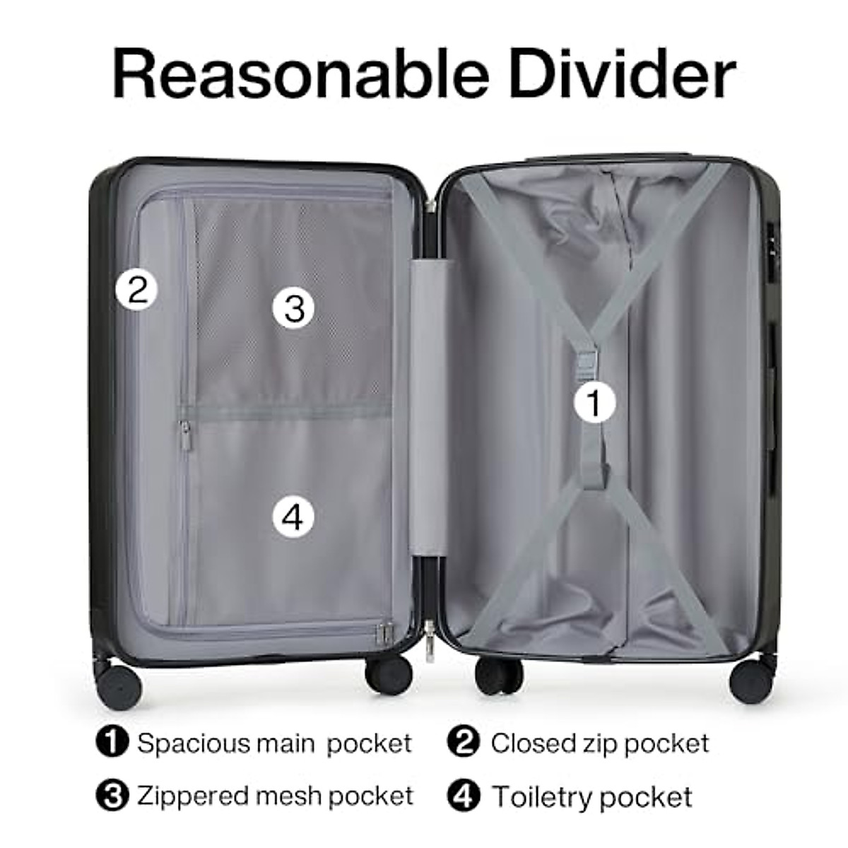 Hanke Luggage Sets 2 piece Carry On Luggage with Wheels PC Hard Shell Suitcases Lightweight Checked Tsa Luggage Large Travel Suitcase Woman Men 20/24 Inch(Jet Black)