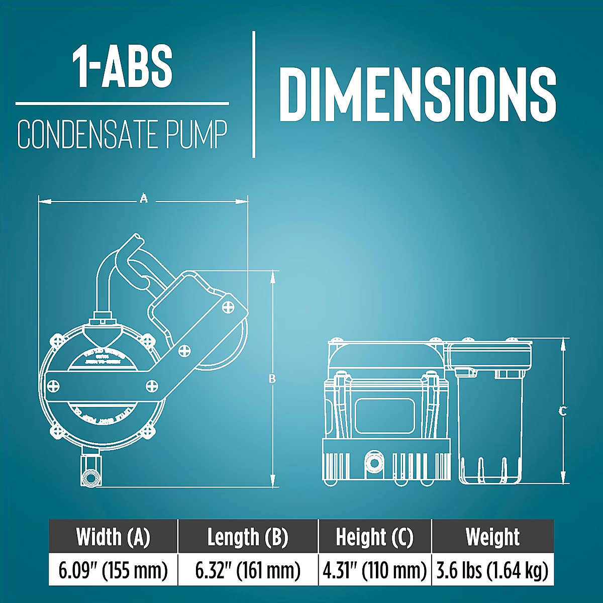 Little Giant 1-ABS 115-volt, 1/150 HP, 205 GPH Automatic Shallow Pan Condensate Removal Pump for Ceiling Mounted Air Conditioners or Dehumidifiers, Black/Blue, 550521