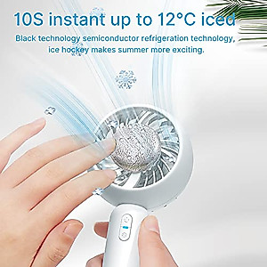 Lawrni Handheld Cool Fan, [Ice Hockey Cooling] Mini Portable Hand Fan,Summer USB Rechargeable Personal Fan, Small Fan with 3 Speeds and for Travel/Commute/Makeup/Office
