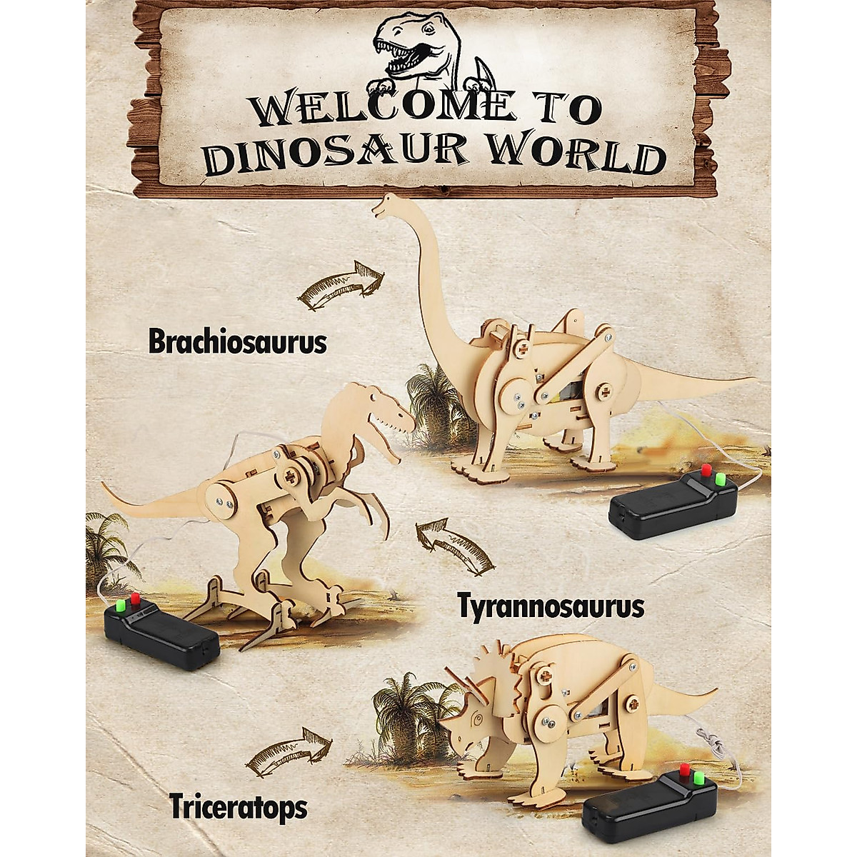 Poraxy 4 Pack Dinosaur Toys for Kids 8-12, STEM Kits, Toys for Ages 8-13, Wooden 3D Puzzle, Educational Science Building Projects Crafts, Birthday Gifts for Boys Girls 7 8 9 10 11 12 13 Years Old