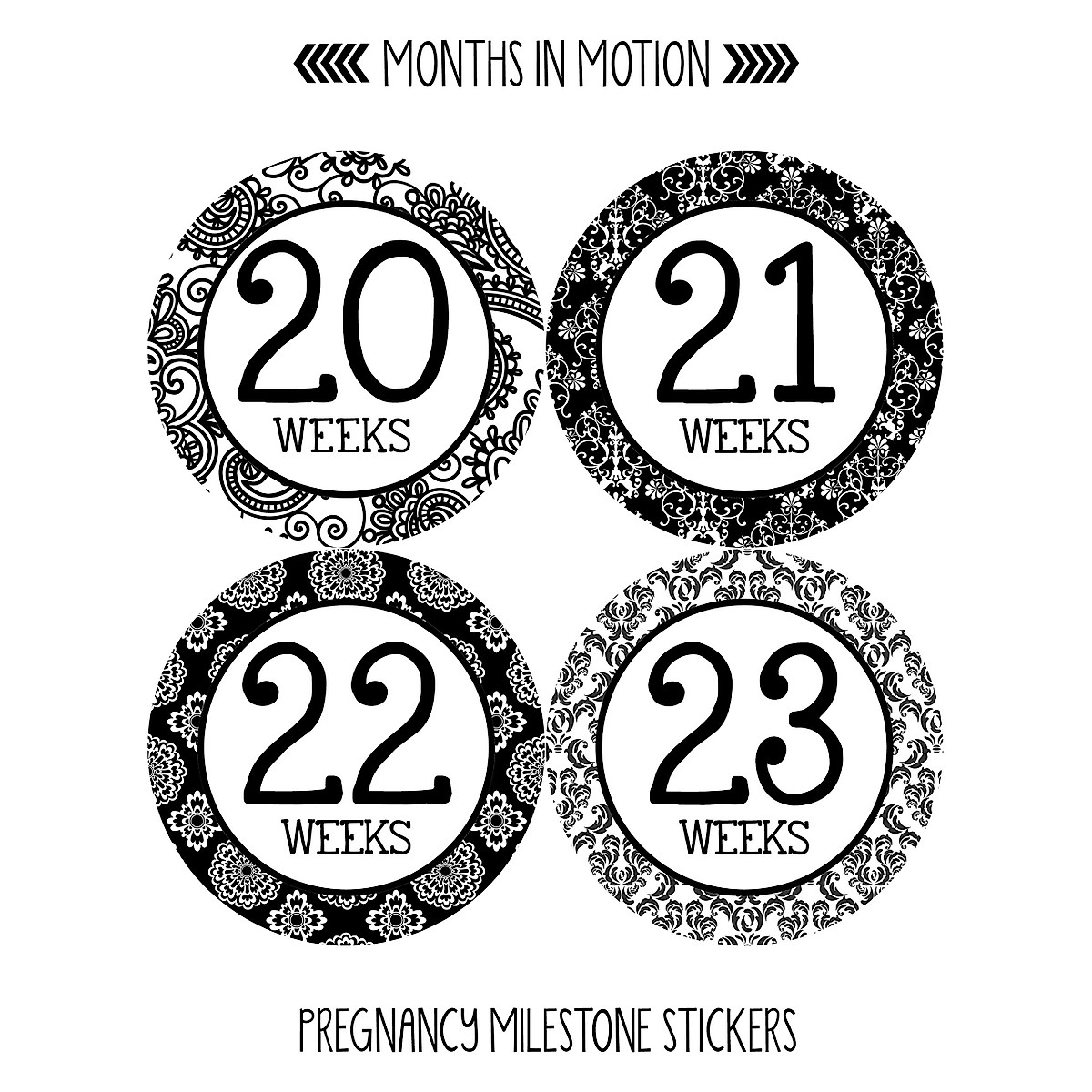 Months In Motion Pregnancy Weekly Belly Growth Stickers - Week to Week Pregnant Expecting Photo Prop - Maternity Keepsake - Baby Bump - Large Set of 36 Weekly Photo Sticker