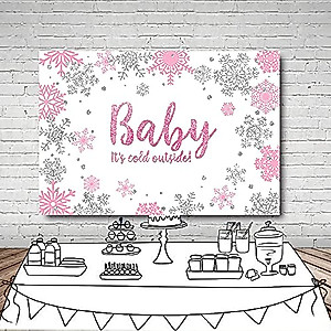 MEHOFOTO 8x6ft Winter Girl Baby Shower Photo Background Props Snowflakes Pink and Silver Backdrops Party Decoration Baby It's Cold Outside Photo Photo Banner for Dessert Table Supplies