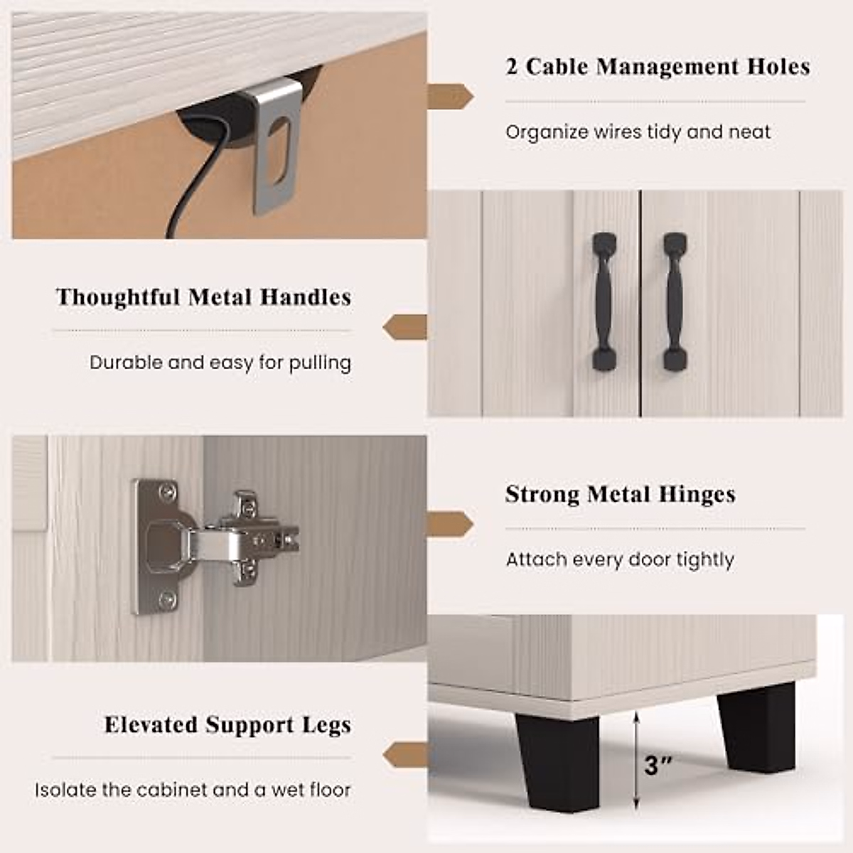 Giantex Buffet Cabinet Kitchen Storage Cupboard - 3 Door Sideboard with Adjustable Shelves, Cable Management Holes, Anti-Tipping Kits, Coffee Bar Console Cabinet for Living Room (Whitewash)