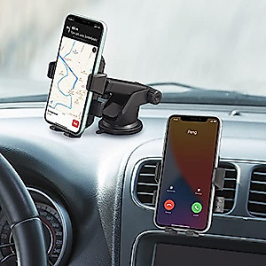 SALEX Universal Windshield Phone Mount. Telescopic Suction Cup Cell Phone Mount for Car Dashboard, Air Vent, Desk. Black Rotating Smartphone Bracket. Adjustable Car Cradle for Mobile Phone & GPS.