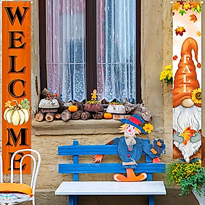 Welcome Fall Porch Banners Autumn Harvest Door Banner with Pumpkin Maple Leaves Gnome Pattern Thanksgiving Hanging Banners Autumn Home Decorations for Fall Indoor Outdoor Home Yard Wall Supplies